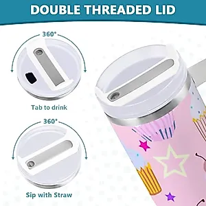 ODAWA Large with Lid and Straw, Cute Cupcake Pink Spill Proof Tumbler with Straw Stainless Steel Insulated Tumblers