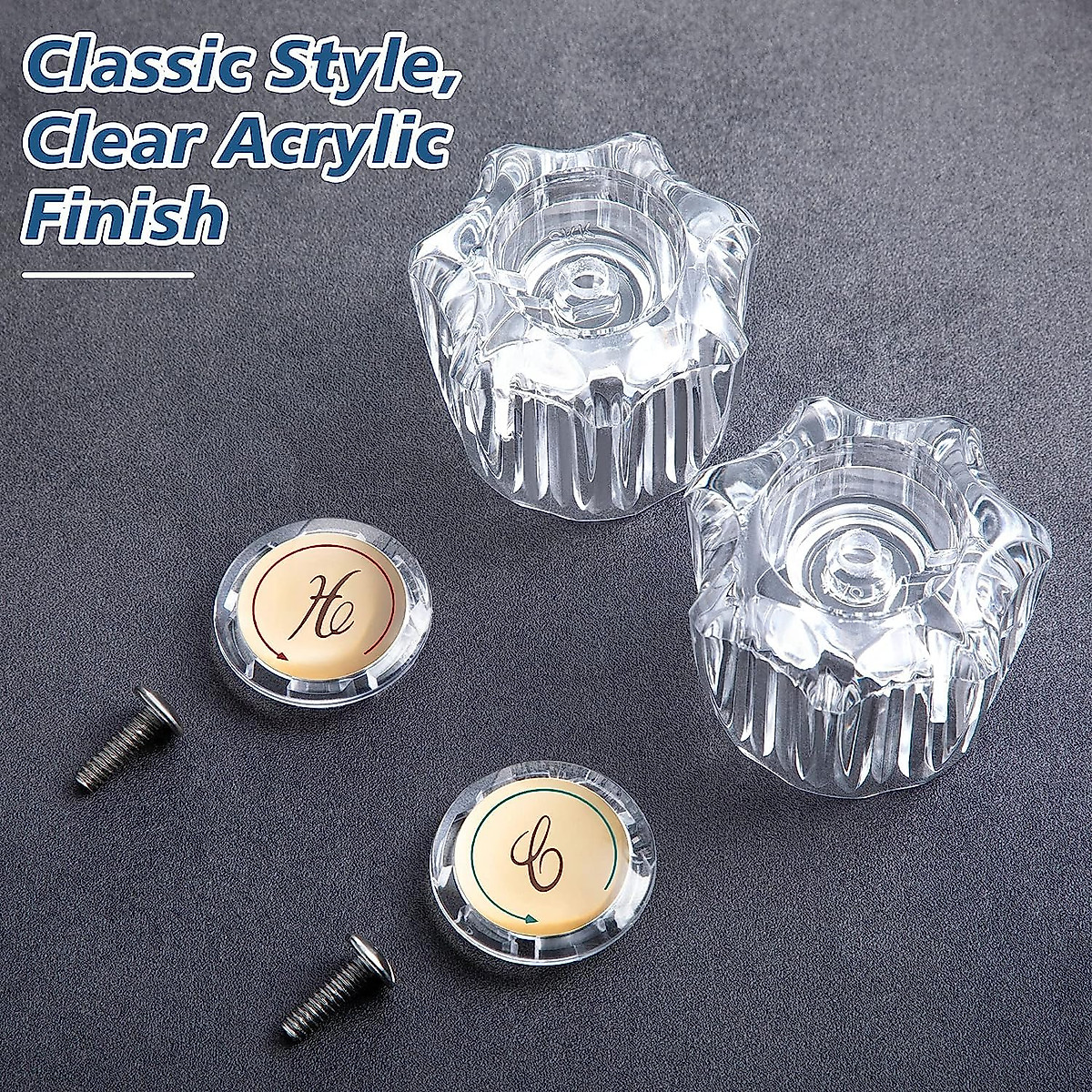 Enhon 2 Pairs Bathroom Faucet Knobs Replacement, Bathtub Faucet Handles Compatible with Delta/Delex/Peerless, Hot and Cold Sink Faucet Knobs Replacement Parts in Clear Acrylic, Include Screws