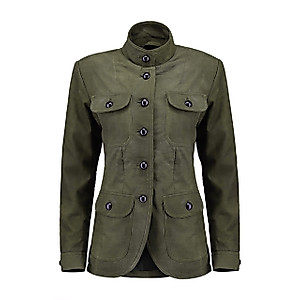 Jild Fancy 5-Button Four Pocket Double Back Slit Leather Blazer Women - Vintage Suede Look Cuff Sleeves Leather Jacket Women (ZC-Green-M)