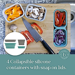 Brimley Bamboo Wood Cutting Board - Wooden Cutting Board with Containers and Lids for Food Storage - Over Edge Hanging Cutting Boards for Kitchen with Anti-slip Feet - Home and Kitchen Gadgets