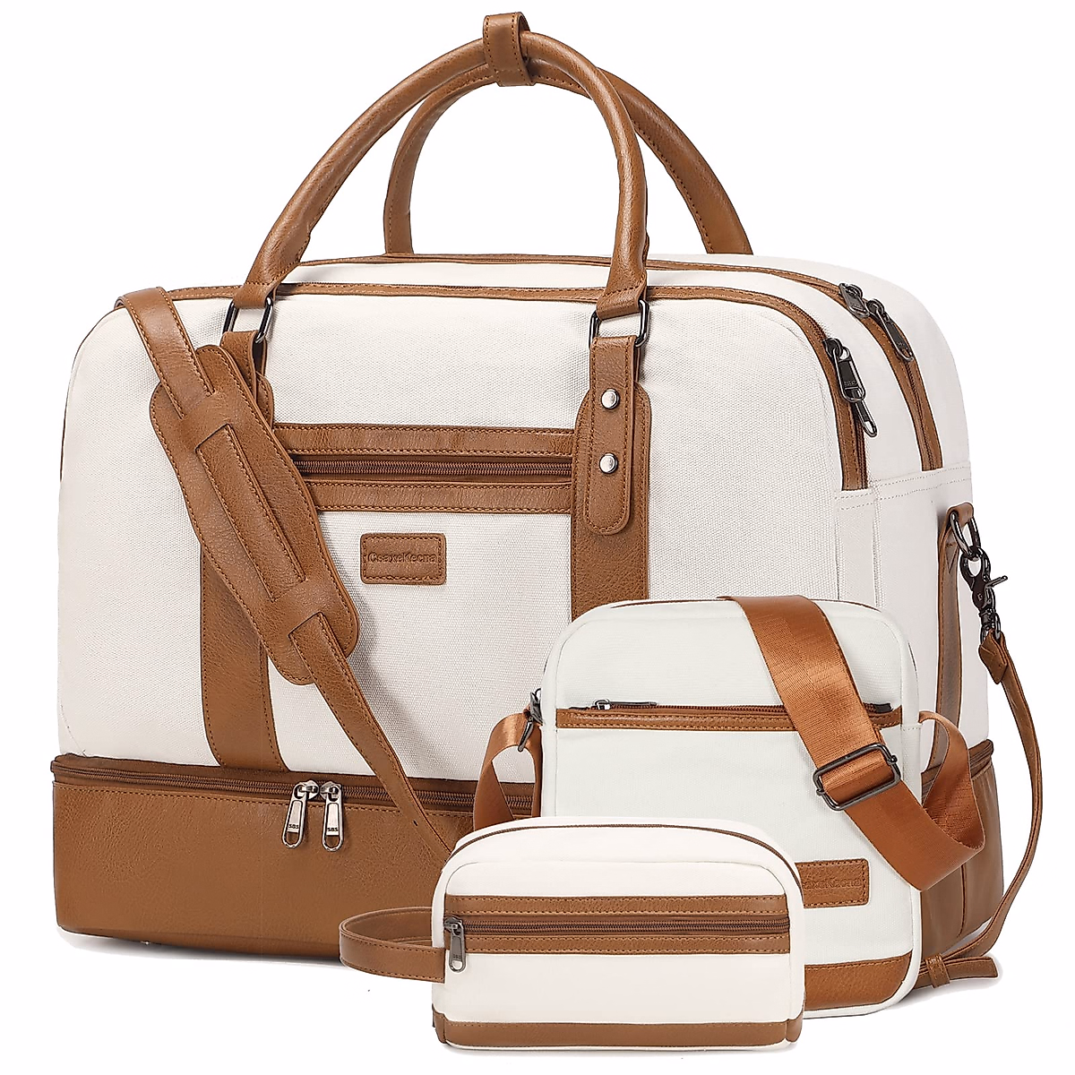 Enoshi Luggage Overnight Bag for Women Canvas Travel Duffel Weekender Bag Shoe Compartment Three-Piece