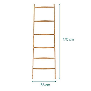 Navaris Bamboo Towel Ladder - Wooden Rack Rail Blanket, Towel, Clothes, Linen Railing Hanger for Bathroom, Bedroom - Bamboo Wood Towel Holder Stand