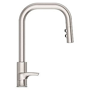 Pfister Zanna Kitchen Faucet with Pull Down Sprayer and Soap Dispenser, Single Handle, High Arc, Spot Defense Stainless Steel Finish, F5297ZNRGS