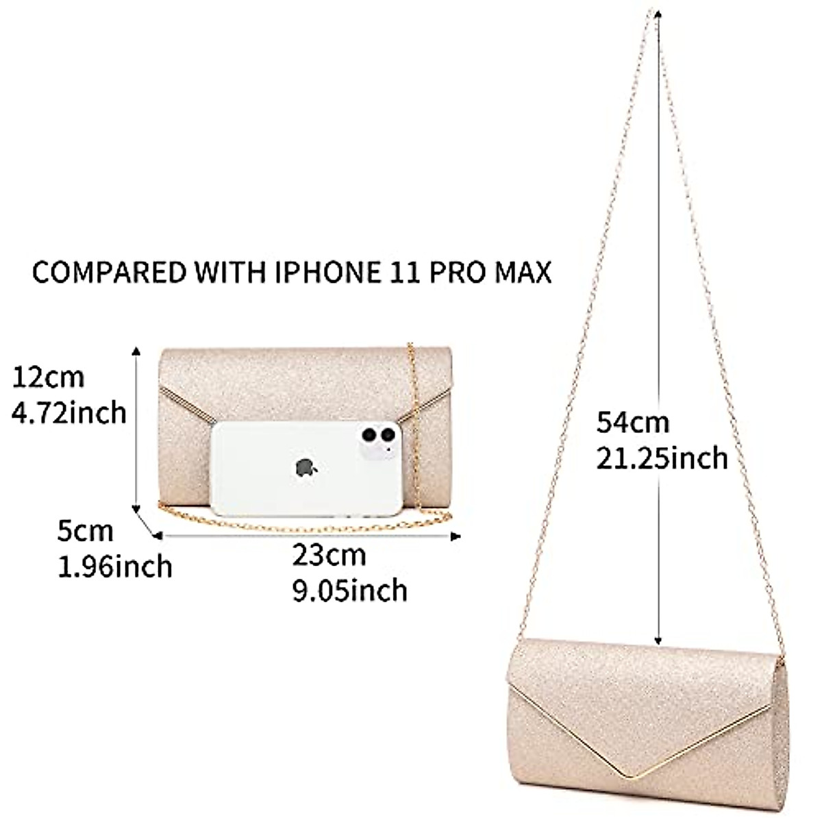 Labair Shining Envelope Clutch Purses for Women Evening Purses and Clutches For Wedding Party. (Champagne)