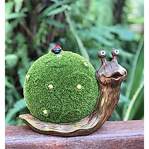 TIBLEN Solar Powered Snail with Fiber Grass and Ladybug Outdoor LED Garden Light Decor, 10.5 x 8.5 Inch