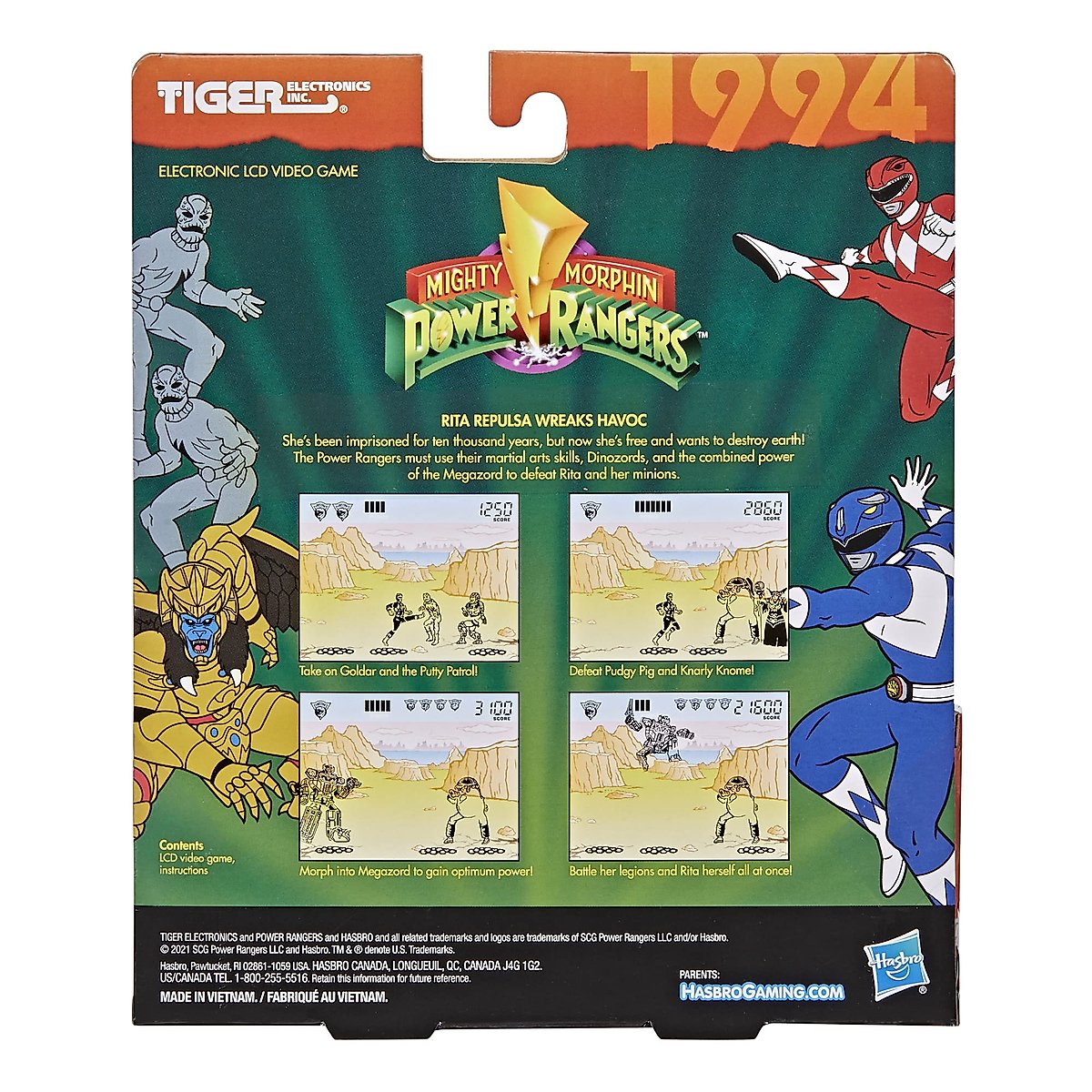 Hasbro Gaming Tiger Electronics Mighty Morphin Power Rangers Electronic LCD Video Game, Retro-Inspired Edition, Handheld 1-Player Game, Ages 8 and Up