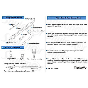 Shulaner 7 in 1 Metal Tech Tool Pen with Ruler, Bottle Opener, Phone Stand, Ballpoint Pen, Stylus and 2 Screw Driver, Multifunction Tool Fit for Men or Women, 4 Color, Pack of 4