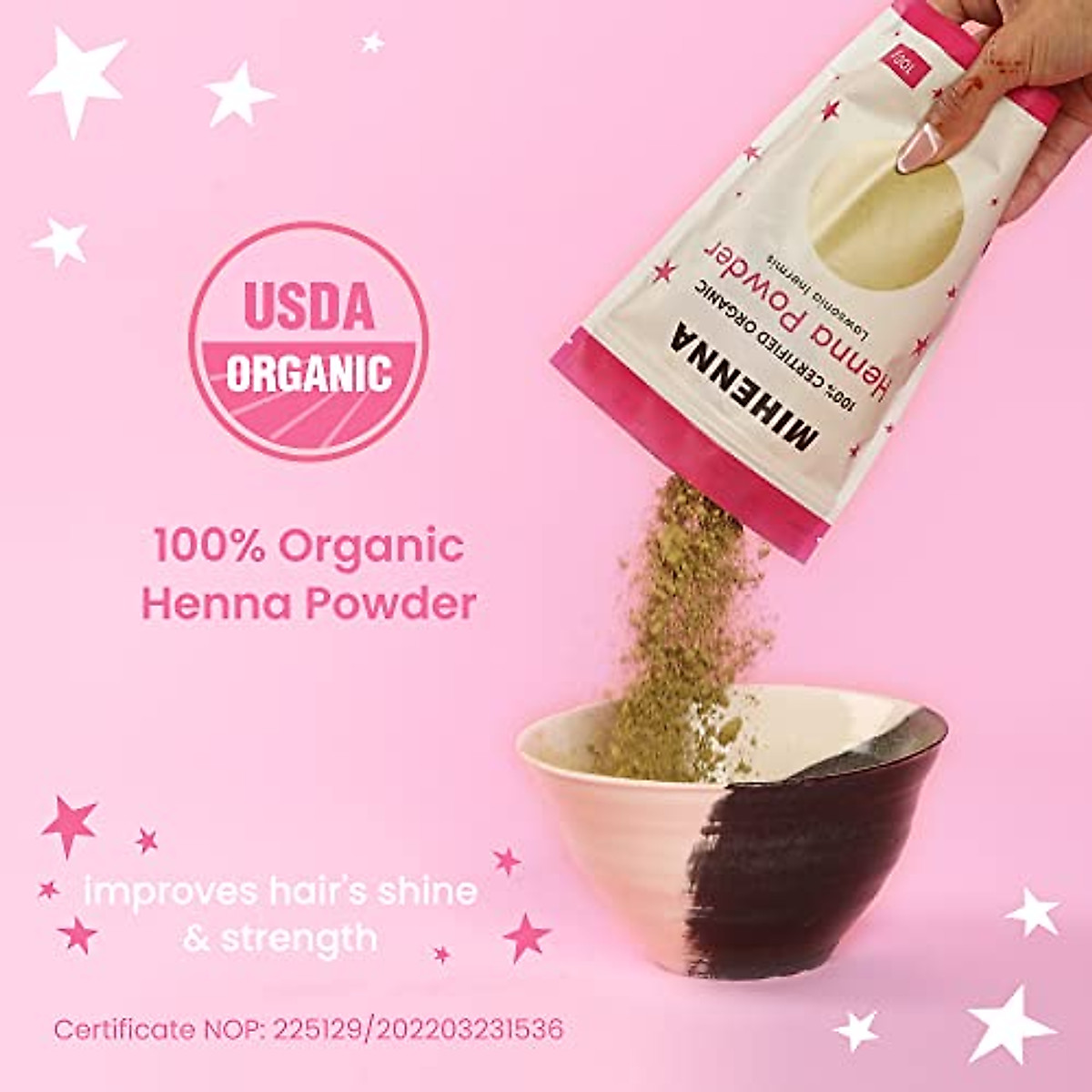 Mihenna Henna Powder for Hair | Organic USDA Certified | Pure |Long-Lasting | 100 grams