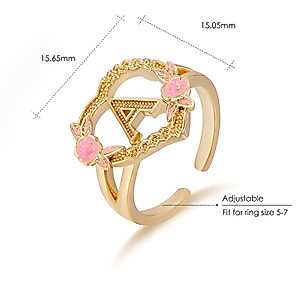 Qitian Gold Initial Ring Heart Adjustable Rings Fashion Hip Hop Jewelry Gold Letter A Name Alphabet Rings for Women Gift