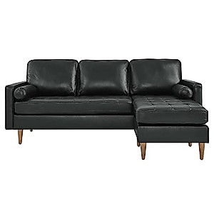 Modway Valour 78" Modern Style Leather Apartment Sectional Sofa in Black