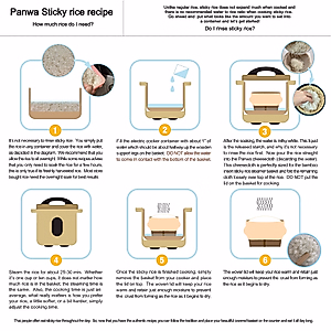 PANWA Handmade 100% Natural Thai Bamboo Sticky Rice “Electric Cooker Steamer Set”, Small Pot Insert ~ 6.5 Inch, Hewn Reed Wicker Woven Lid, 16’’ Cheesecloth Filter, and Wooden Spoon
