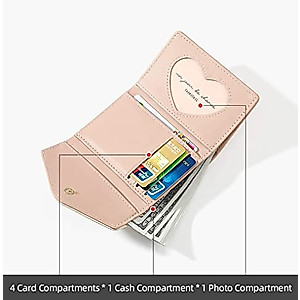 kuifang Girls Cute flowers Print Wallet, Small Tri-folded Aesthetic Wallet, PU Leather Purse Cash Pocket Card Holder ID Window Purse for Women(Pink)