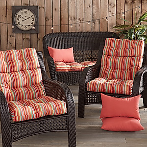 South Pine Porch Outdoor High-Back Chair Cushion, Watermelon Stripe 2 Count