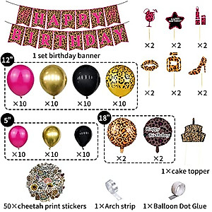 Cheetah Birthday Decorations Set - Pink Leopard Print Party Decorations Cheetah Happy Birthday Banner Balloon Garland Cake Toppers Stickers for Girls Pink Cheetah Party Supplies,Safari Animal Party
