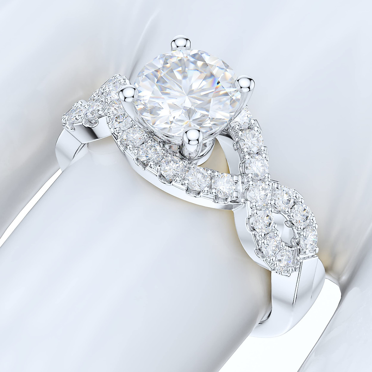 PRSTANI Sterling Silver Luxury Vintage Infinity Twisted Vine Simulated 1CT Round Brilliant Diamond Engagement Ring Halo Bridal Ring (11)