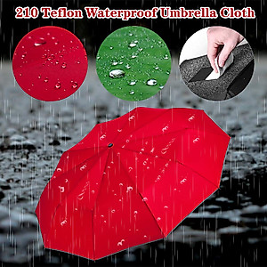 FDJASGY Windproof Travel Umbrella with Teflon Coating Auto Open Close Lightweight Sun&Rain Umbrella with 10 Rib Construction and Reflective Stripe Zipper Pouch