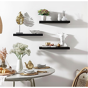 YYWUOJJ Wood Floating Shelves for Wall Decor, Rustic Wall Shelves for Bedroom Bathroom Kitchen Living Room, Set of 6 Black