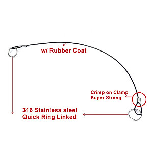 MIZUGIWA Stainless Steel Lanyard Cable,Tether Safety Wire for Loss Prevention 2 Loops w/Quick Release Ring & Black Rubber Coating 12" Set of 10