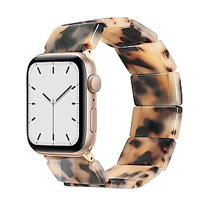 Heesch Compitable with Apple Watch Band 40mm 38mm for Women Blonde Tortoise Stretchy Resin Watch Strap for Apple Watch 7,se,3 Wristband Link Bracelet