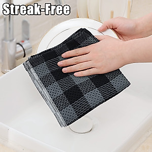 homing Kitchen Towels & Dish Cloths Set, 10 Pack, 13" x 28" & 12" x 12", Grey Black