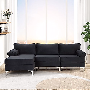Casa Andrea Milano Modern Velvet Fabric Sectional Sofa, L-Shape Couch with Extra Wide Chaise Lounge
