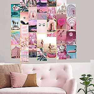 Michgar Room Decor for Teen Girls Aesthetic Pink Wall Collage Kit，50PCS 4X6 Room asthetic wall images,Dorm Photo Display aesthetic pictures，Posters for Bedroom，Teen Girl Room Decor 。…