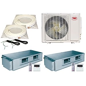 YMGI Mini Split Air Conditioner Heat Pump Dual Zone 36000 Btu Mini Split - 21 SEER 220V 2 x 18k Btu Recessed Fan Coil Indoor units