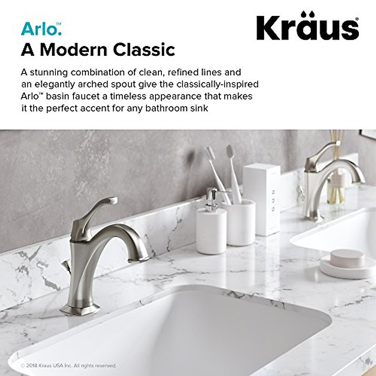 KRAUS KBF-1201SFS Arlo Single Handle Basin Bathroom Faucet with Lift Rod Drain and Deck Plate, Spot-Free All-Brite Stainless Steel