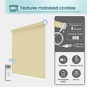 Motorized Blackout Valanced Window Shades, Remote Control Wireless and Rechargeable Roller Blinds with Top Valance, UV Protection White Fabric Roller Shades for Windows, Doors, French Door