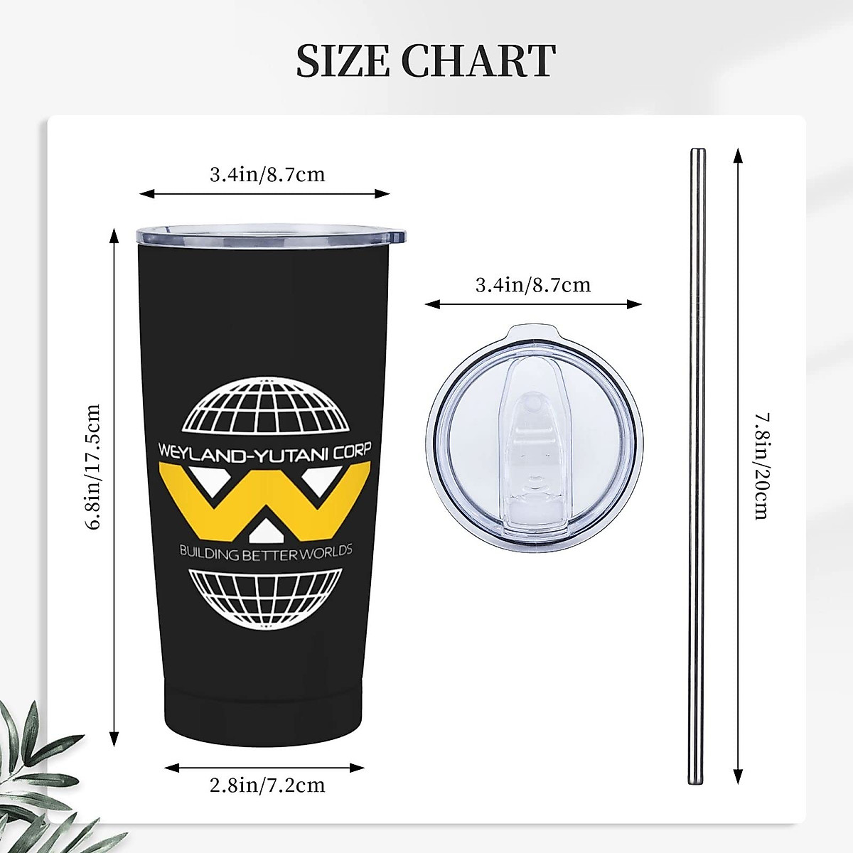GHBC Weyland Yutani Corp Stainless Steel Mug 20 Oz With Straw And Brush Straight Sippy Cup Travel Mug For Home Office Travel Party