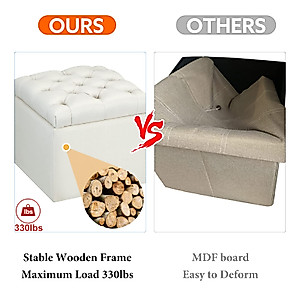 JOMEED 17 Inches Storage Ottoman Cube Set of 2, Linen Fabric Ottoman with Storage for Bedroom, Living Room, Dorm, Button Tufted, No Assembly Required(Beige-2)