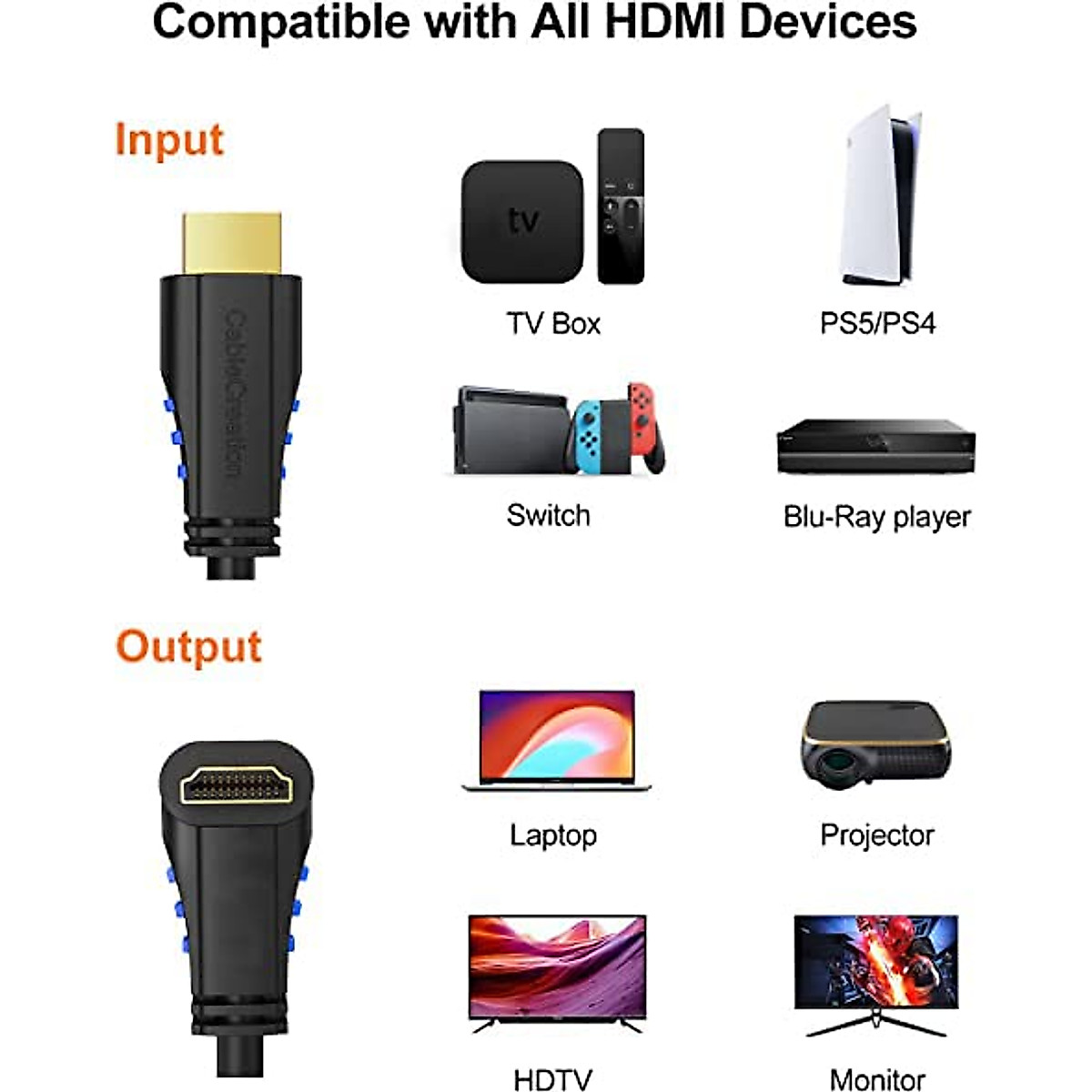 CableCreation 4K HDMI Cable, 6 Feet Upward Angle 270 Degree Vertical Right 4K HDMI Cable, Support 4K Ultra HD, 3D Video, Ethernet, Audio Return Channel, Black