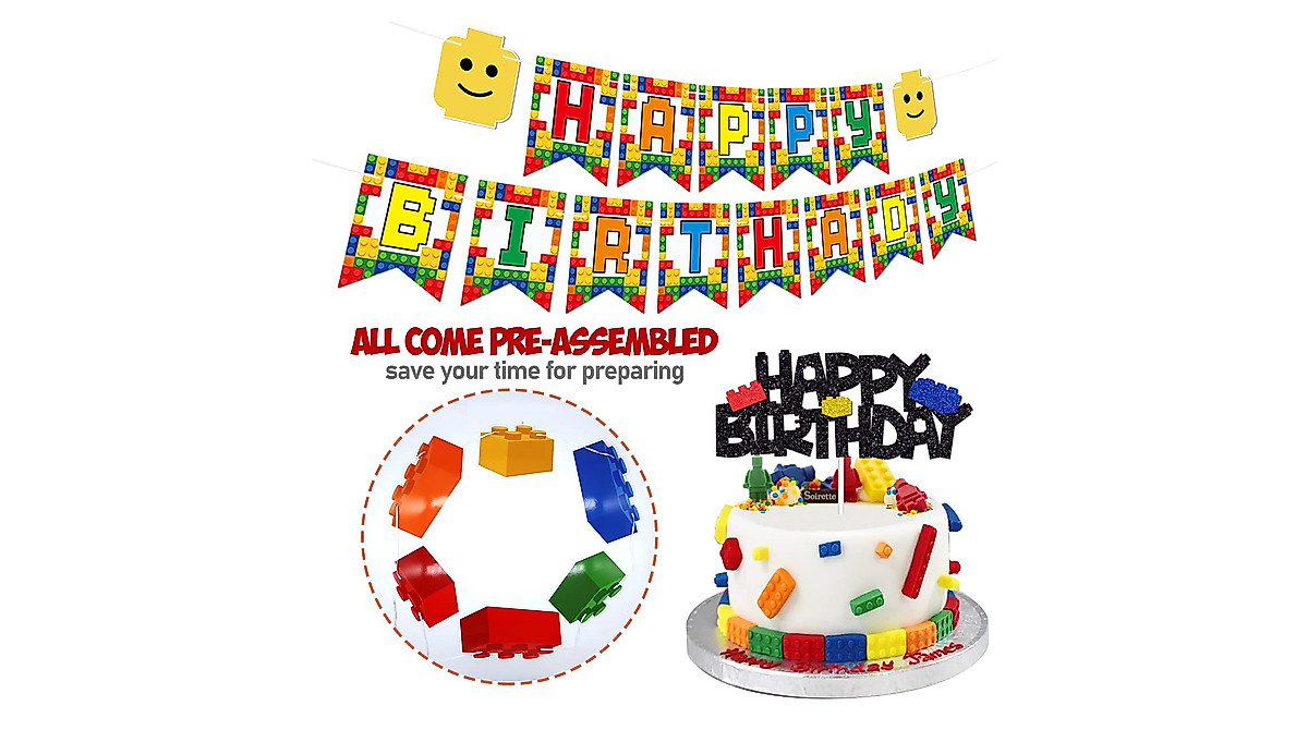 Build Fun with Colorful Building Blocks Birthday Decorations Pack