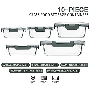 M MCIRCO 20 Pieces Glass Food Storage Container with Lids, Airtight Glass Lunch Bento Boxes, Leak Proof Glass Meal Prep Container,Microwave, Oven, Freezer and Dishwasher Friendly