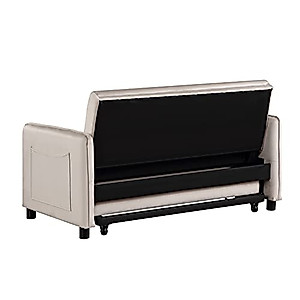 JUSTONE 2-in-1 Pull Out Sofa Bed, Full Size Velvet Sleeper Sofa Bed with Folding Mattress, Pull Out Couch Bed Suitable for Living Room, Sofa Sleeper for Apartment/Small Spaces (Full,Beige)