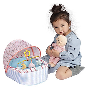 Manhattan Toy Stella Collection Soft Baby Doll Crib with Removable Canopy and Mobile for 12" to 15" Baby Dolls