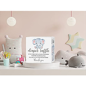 Diaper Raffle Tickets and Advice Cards for Baby Shower - 1 Card Collection Box & 50 Tickets, Elephant Baby Shower Card Box, Party FavorsDecorationsSupplies, Game Kit, 8" Card Box -001BOX