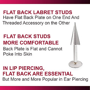 bodyjewellery 16g Cartilage Ear Labret Stud Lip ring Tragus Helix Medusa 316L Stainless Steel Piecing Jewelry 5/16 Inch 3 x 8mm Spike