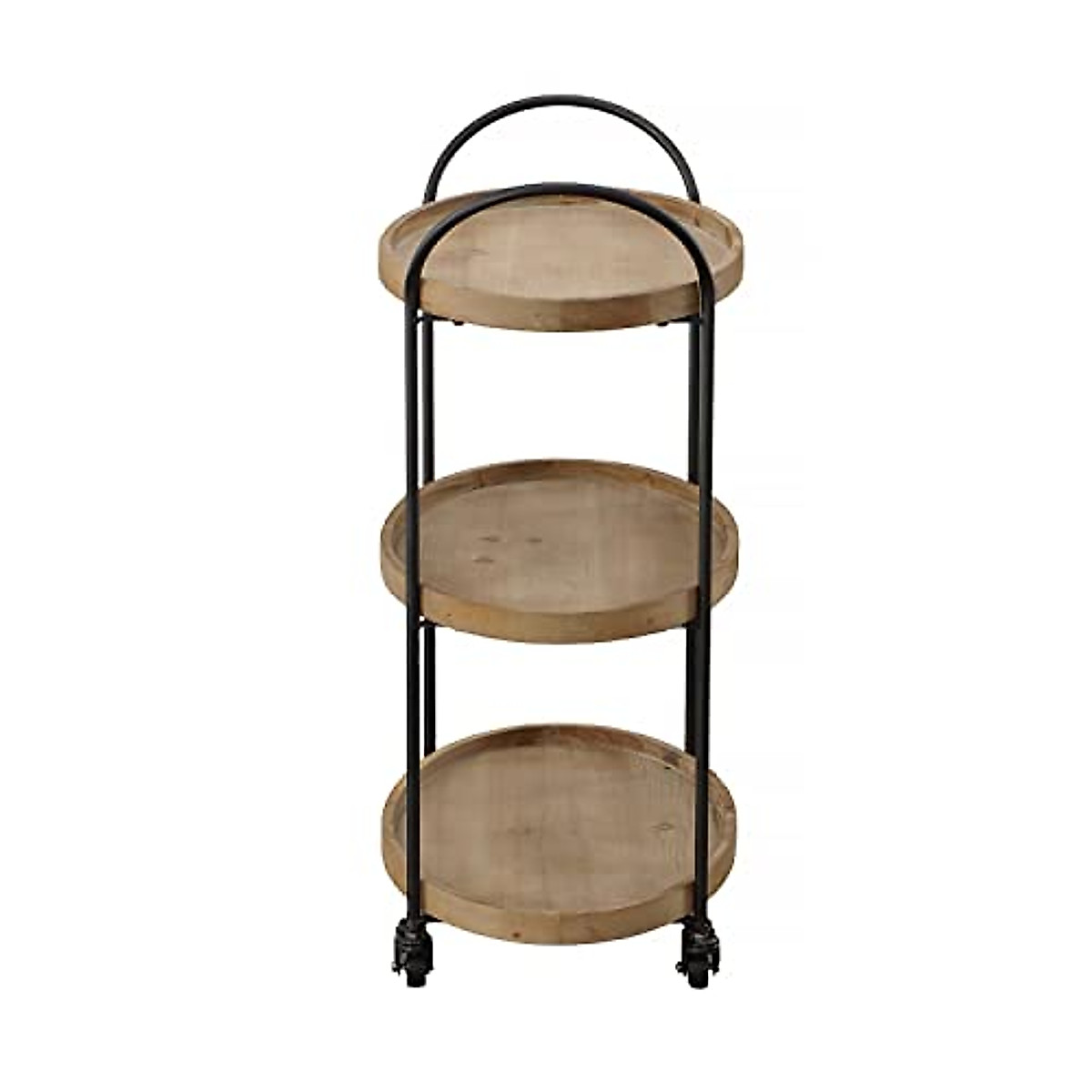 The Urban Port 23-Inch Wood Bar Cart with 3-Tier Storage Trays and Metal Frame, Brown and Black