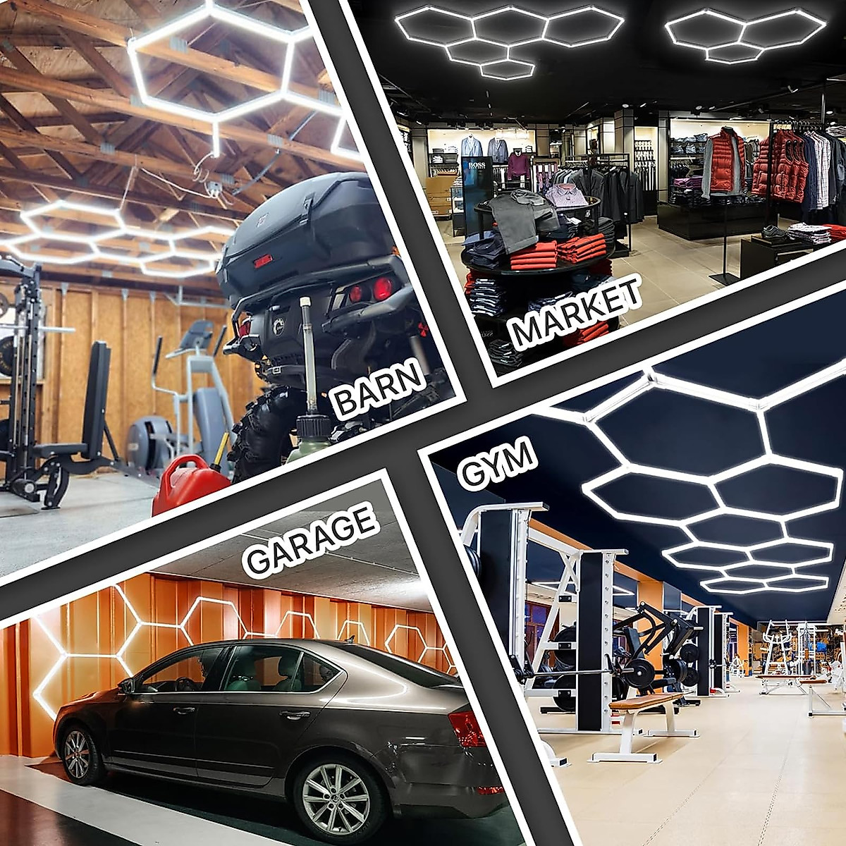 Qiandenghui Hexagon LED Ceiling Light for Garage, Super Bright 6000K 30W Daylight White LED Honeycomb Lighting Kit, Linkable Light for Garage Car Shop Workshop Warehouse(1-Hex)