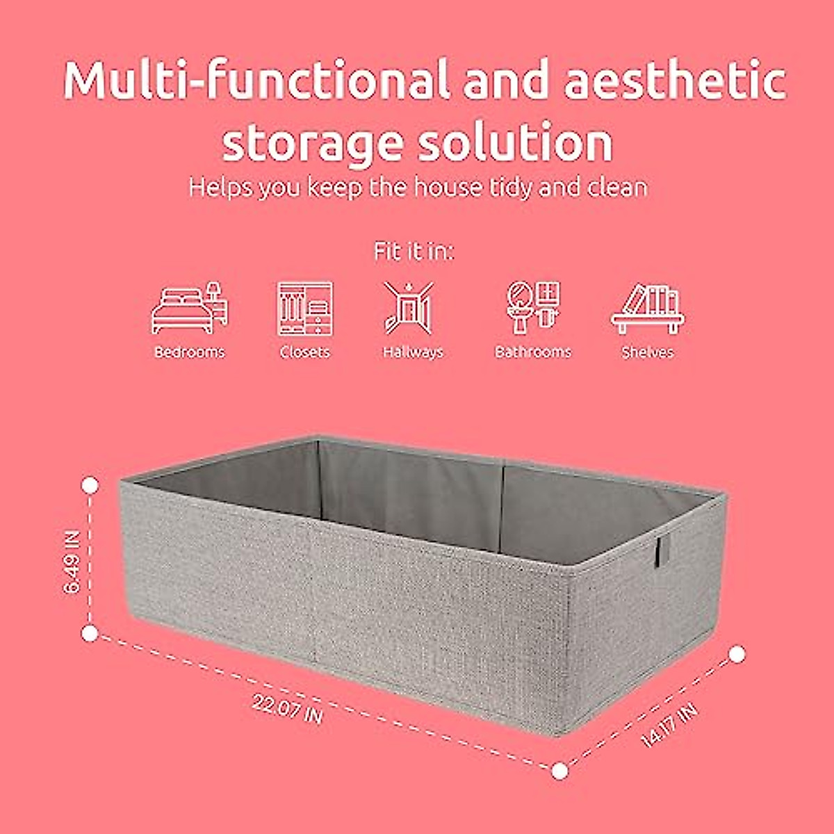 Compactor Clothing Storage Containers, Kids Toy Storage Organizer, Basket for Clothes, Accessories, and Books, Grey - Large