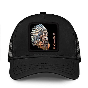 Asvance Native American Embroidered Trucker Hat, Indians Wild Wolf, Adjustable Fit Unisex Cap, Breathable Mesh Back