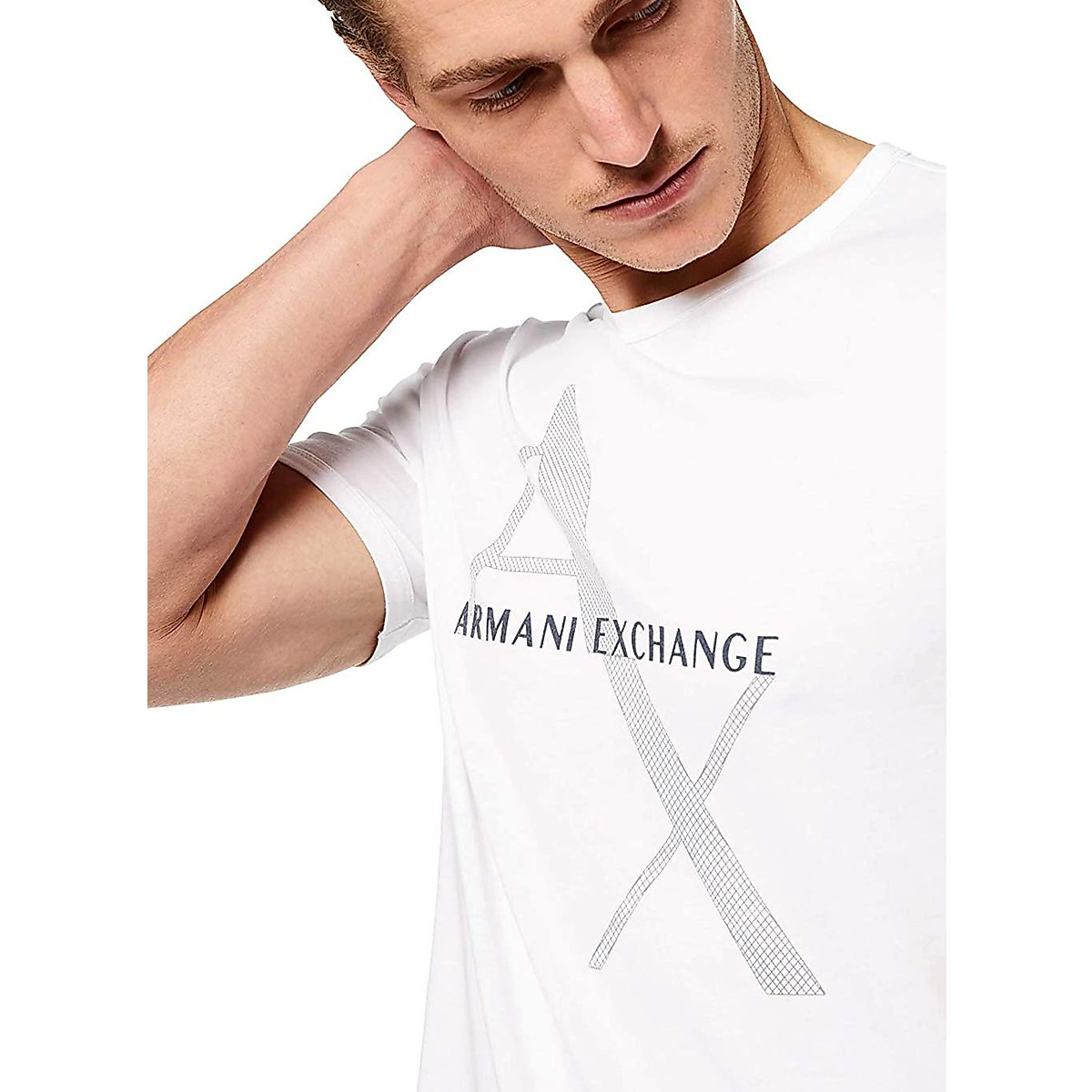 A|X ARMANI EXCHANGE mens Crew Neck Logo Tee T Shirt, Quilted Logo White, Small US