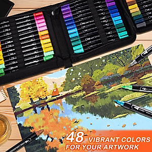 48 Colors Acrylic Paint Pens, Dual Tip Acrylic Paint Markers with Brush Tip and Fine Tip, Acrylic Pens for Rock Painting, Wood, Canvas, Stone, Glass, Ceramic,DIY Crafts Making Art Supplies