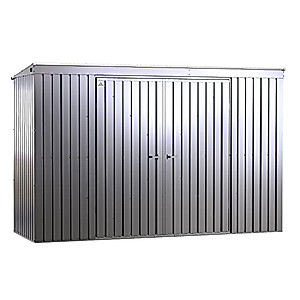 Arrow Shed Elite 10' x 4' Outdoor Lockable Pent Roof Steel Storage Shed Building, Silver