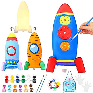 Paint Your Own Rocket Lamp Kit, DIY Rocket Night Light, Arts and Crafts Supplies Kit for Kids, Arts and Crafts Activities for Toddler Boys Girls Toddler, Creativity Paint Kit for Kids Ages 4-8,8-12