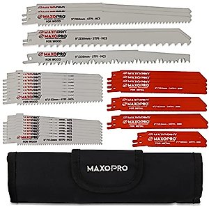 32-Pieces Reciprocating Saw Blades Set – Premium Quality Sawzall Blades for Metal and Woodcutting – Durable & Sharp Pruning Saw Blades with Organizer Pouch - by MaxoPro