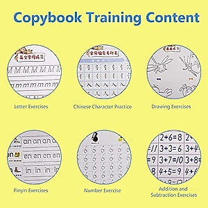 Magic Practice Copybook, Reusable Practice Calligraphy Tracing Book Set with Chinese, English, Painting, Spelling, Digital, Math