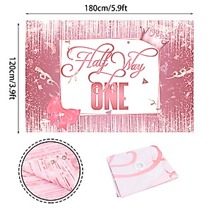 Half Way To One Birthday Backdrop Banner Decorations for Baby Girls Rose Gold 6 Months 1/2 Bday Background Photography Party Sign Decor Supplies Pink