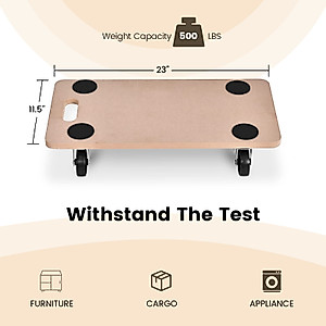 BOSEO Furniture Dolly, Securely Holds 500 Lbs Heavy Duty 4 Wheels Moving Dolly, Furniture Movers with Wheels for Piano Couch Fridge Heavy Items(23" x11.5" Platform)